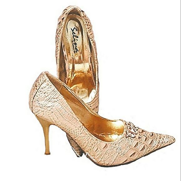 Summer Rio | Shoes | Selina By Summer Rio Gold Nude Crocodile Heel 6 ...